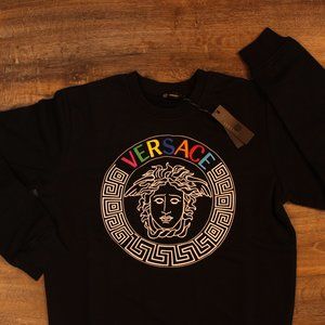 Versace | Shirts | Versace Medusa Print Rainbow Logo Black Sweatshirt ...